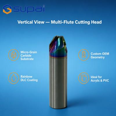 China SUPAL Custom Solid Carbide End Mill for Plastic Machining | Rainbow DLC Coating | Non-Standard Multi-Flute Pointed Cutter | OEM Made-to-Drawing for sale