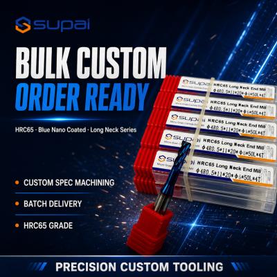 China SUPAL HRC65 Long Neck Deep Groove End Mill Blue Nano PVD Coating 4 Flute Carbide Custom CNC Milling Tool for Deep Cavity Machining for sale