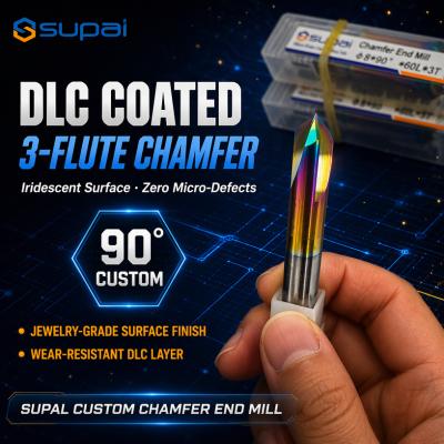 China SUPAL Custom 3-Flute Rainbow DLC Coated Chamfer End Mill 90° Carbide Micro Grain CNC Chamfering Tool for Steel Aluminum Custom Angle for sale