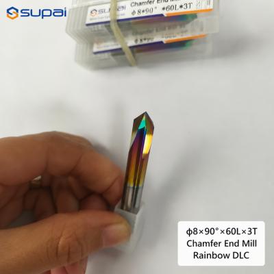 China SUPAL 3-Flute Rainbow DLC Chamfer End Mill With Ultra-Low Friction And High Wear Resistance For Burr-Free Edge Breaking On Steel, Aluminum And Composites for sale