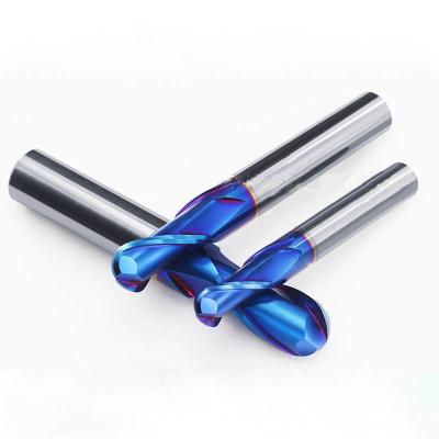 China High Precision Tungsten Carbide Ball Nose End Mill 2 Flutes HRC65 R0.5-R3mm Naco Coated for sale