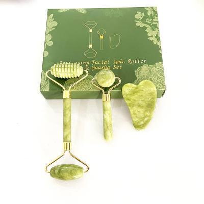 China Custom Magnetic Box Packaging Skin GuaSha Naturel Massage Jade Roller for Face Neck Body for sale