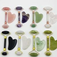 China Green Rose Quartz Facial Jade Massage Roller for Anti Aging Natural Xiuyan Crystal Jade for sale