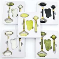 China Xiuyan Stone Jade Roller Face Massage Roller Jade Guasha Stone Set for Anti-Puffiness for sale