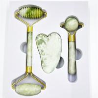 China Xiuyan Stone Jade Roller Face Massage Roller Jade Guasha Stone Set for Anti-Puffiness for sale