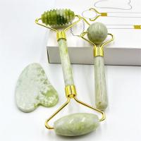 China Home Jade Roller with Natural Xiuyan Stone Beauty Green Facial Ice Roller and Custom Box for sale
