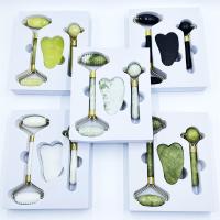 China Home Jade Roller with Natural Xiuyan Stone Beauty Green Facial Ice Roller and Custom Box for sale