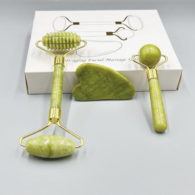 China 100% Natural Jade Stone Jade Facial Roller and Gus Sha Custom Box Sets for 19*16*5cm for sale