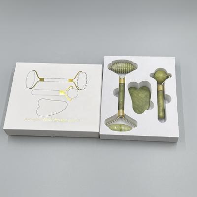 China Double Head Xiuyan Stone Jade Roller Gua Sha Set for Skin Rejuvenation and Facial Care for sale