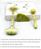 China Skin Facial Care Green Xiuyan Stone Anti Aging Jade Roller Set Gua Sha Set Double Head for sale