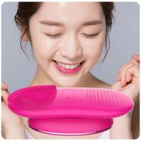 China Face Target Area Pink Black Silicone Facial Cleansing Brush with Parallel Massage Lines for sale