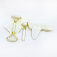 China 2024 Double Head Jade Roller GuaSha Set for Facial Massage and Skin Tightening Green for sale