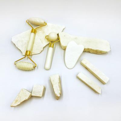 China Skin Facial Care Gua Sha Tool Set with Xiuyan Stone and Green Jade Roller Double Head for sale