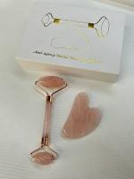 China Home 2023 Double Head Skin Facial Care Jade Roller and Pink Gua Sha for Face Neck Body for sale