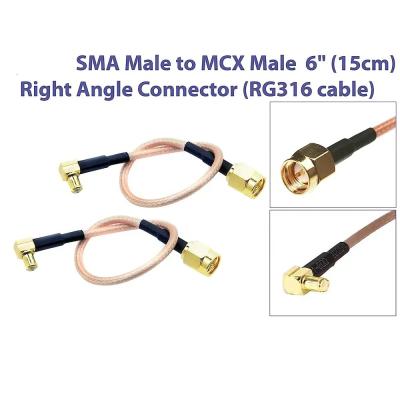 China Low Loss Cable SMA-Male To MCX Male Right Angle 6 Inches 15cm Connector RF RG316 Coaxial Antenna Pigtail for sale