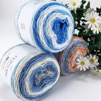 China New arrival cheap price 100g/roll acrylic cotton wool blended gradient rainbow cake yarn for hand knitting scarf and hat for sale