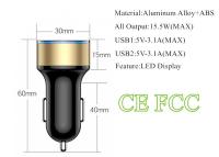 China Xiaomi Samsung 3.1A LED Display 15.5W PD Dual USB Car Charger for sale