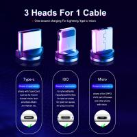 China 2A 3 In 1 480 Mbps Micro USB 360 Degree Rotating Magnetic USB Cable for sale