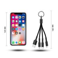 China Fabric Braided 14cm  2.4A 3 In 1 Fast Charging USB Cable for sale