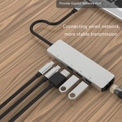 China Aluminum Alloy 4K 30HZ 100Mbps  RJ45 8 In 1 USB C Hub for sale