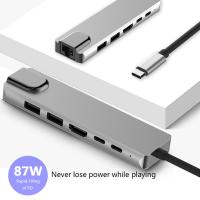 China Aluminum Alloy 4K 30HZ 100Mbps  RJ45 8 In 1 USB C Hub for sale