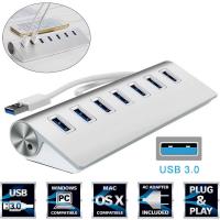 China US Plug 7 Port Aluminum USB 3.0 HUB 5Gbps Power Adapter for sale