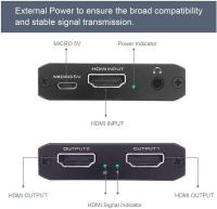 China 1x2 Video Audio HDCP 2.2 HDR RGB 3.5mm Jack Audio HDMI In Splitter for sale