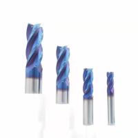 China Blue Nano Coating Carbide End Mill Cutter HRC65 for sale
