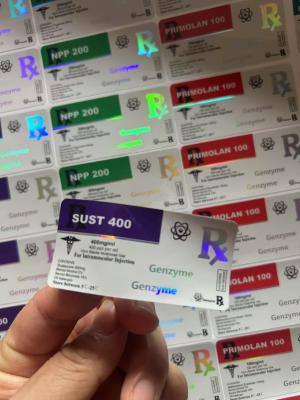 China Sust 400 10ml Vial Labels With Laser PET Shinny Hologram Effect for sale