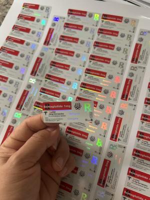 China Semaglutide 1mg Small Vial Labels 5x2cm Hologram Laser Effect 2ml 3ml Vial Labels for sale