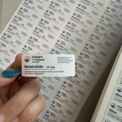 China Reta 10mg Waterproof Glossy Finish Customized Size Vial Labels for Peptide Bottles and Adhesive Stickers for sale