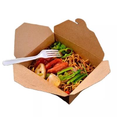 China Disposable Kraft Paper Lunch Box 337g 880ml Take Away Food Packaging with PE Coating for sale