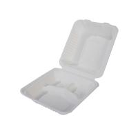 China 8 Inch Biodegradable Sugarcane Bagasse Clamshell 3 Compartment Disposable Lunch Box for sale