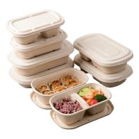 China Biodegradable 2 Compartment Sugarcane Bagasse Lunch Container 850ml 236x132mm for sale