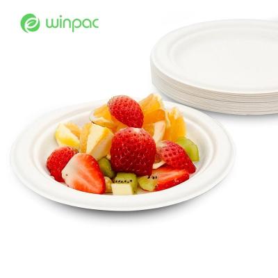 China Eco Friendly Biodegradable Sugarcane Paper Plates 7inch Dinner Foods Disposable for sale