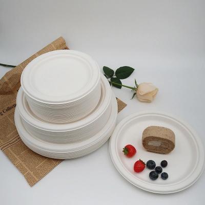 China 9 Inch Eco Biodegradable Bagasse Tableware 10in Round Sugarcane Waste Plates Pulp Molded for sale