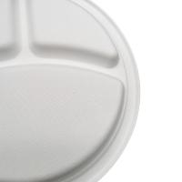 China 100C Bio Sustainable 3 Compartment Compostable Sugarcane Plates Bagasse Pulp 9 Inch for sale
