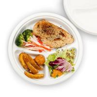 China 100C Bio Sustainable 3 Compartment Compostable Sugarcane Plates Bagasse Pulp 9 Inch for sale