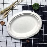 China Compostable Sugarcane Bagasse Oval Pulp Packaging Oval Food Plates for sale