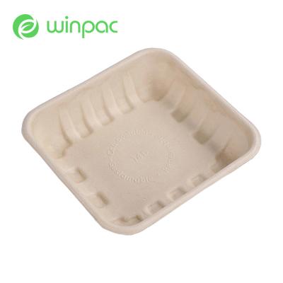 China 140ml Disposable Biodegradable Sugarcane Bagasse Tray 155x145x35mm Food Vegetable Plate for sale