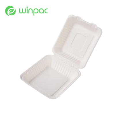 China Disposable Biodegradable 6 Inch Sugarcane Bagasse Take Away Food Container Lunch Box 500pcs for sale