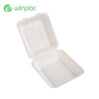 China Sugarcane Bagasse Disposable Food Container 8 Inch Eco Friendly Takeaway Clamshell 200pcs for sale