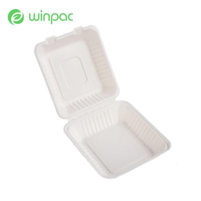 China Sugarcane Bagasse Disposable Food Container 8 Inch Eco Friendly Takeaway Clamshell 200pcs for sale