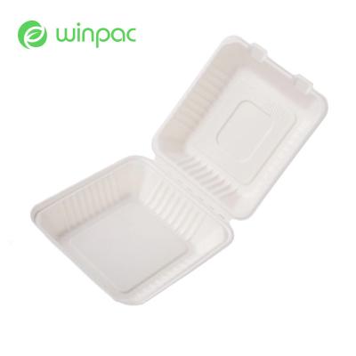 China Custom Logo 9 Inch Sugarcane Bagasse Clamshell Hamburger Takeaway Salad Bowl Biodegradable 200pcs for sale