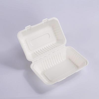 China White Biodegradable Sugarcane Bagasse Clamshell Lunch Box 600ml Takeaway Food Container for sale