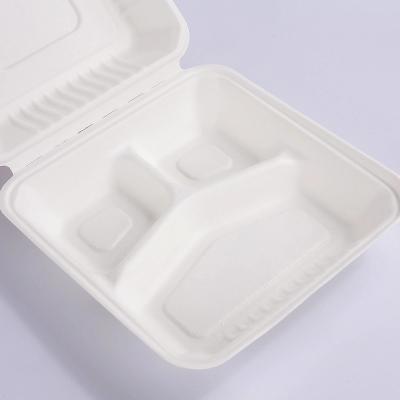 China Eco Friendly Sugarcane Bagasse Clamshell Biodegradable Take Away Food Packaging for sale