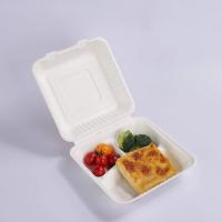 China Oem Biodegradable Sugarcane Bagasse Clamshell Box 9in 3 Compartment Meal Prep Containers for sale
