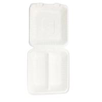 China 2 Compartments Sugarcane Clamshell Box Disposable Sugar Cane Take Out Containers for sale