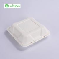 China Sustainable Compostable Sugarcane Bagasse Clamshell Takeaway Containers 8 Inch for sale