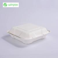 China Sustainable Compostable Sugarcane Bagasse Clamshell Takeaway Containers 8 Inch for sale
